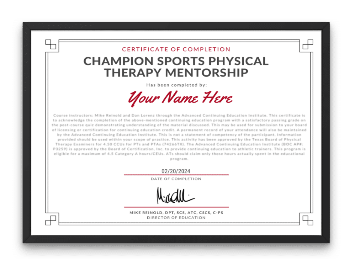 Champion Sports Physical Therapy Mentorship Online Course - Mike Reinold